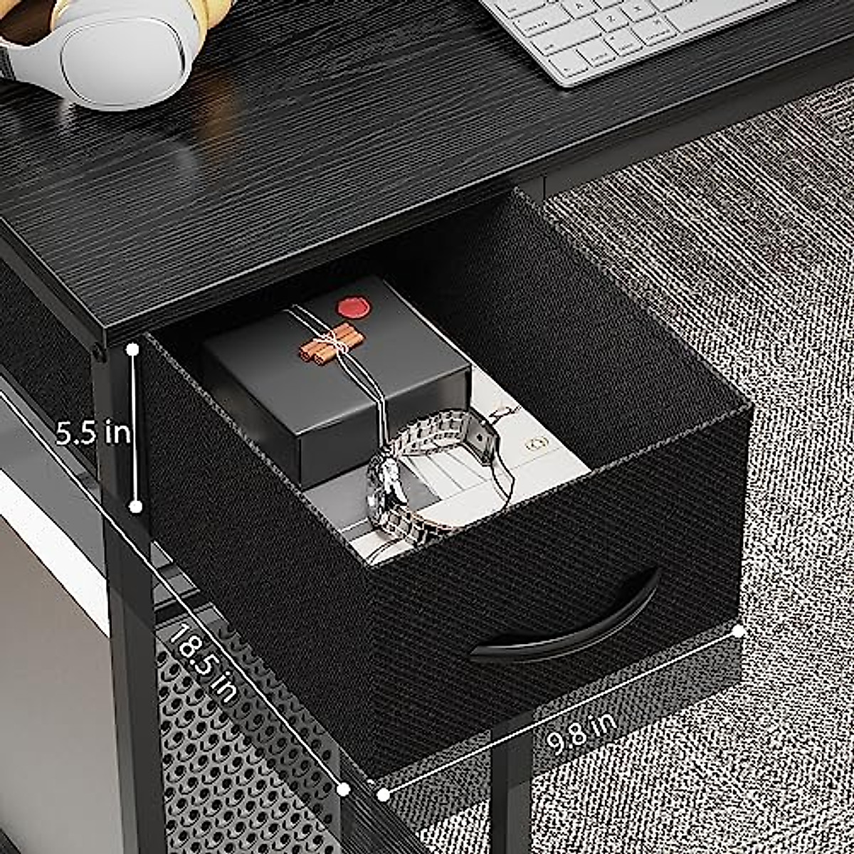 SUPERJARE L Shaped Gaming Desk with LED Lights & Power Outlets and Huuger Nightstand with Charging Station