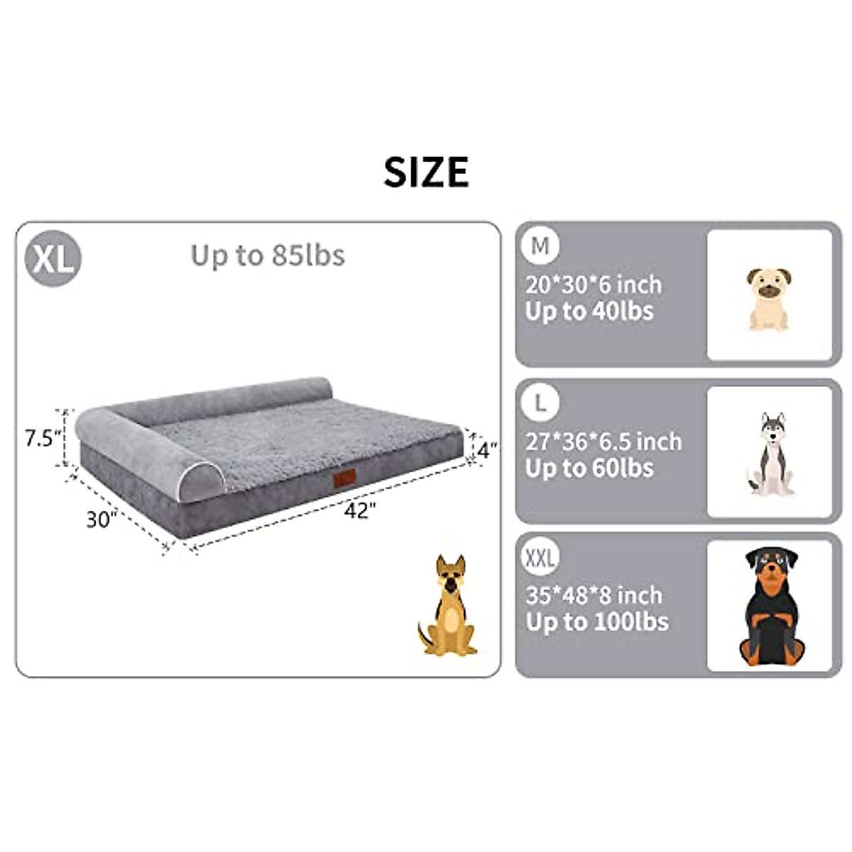 Lazy Lush Bolster Dog Bed for Extra Large Dogs, Memory Foam Orthopedic L-Shape Dog beds with Removable Washable Cover, Cozy Plush Dog Sofa, pet Bed with Waterproof Lining and Nonskid Bottom