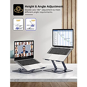 Adjustable Laptop Stand for Desk, Portable Laptop Stand with 360° Rotating Base, Ergonomic Foldable Aluminum Universal Computer Stand Compatible with Dell, HP and 10''-16'' Devices