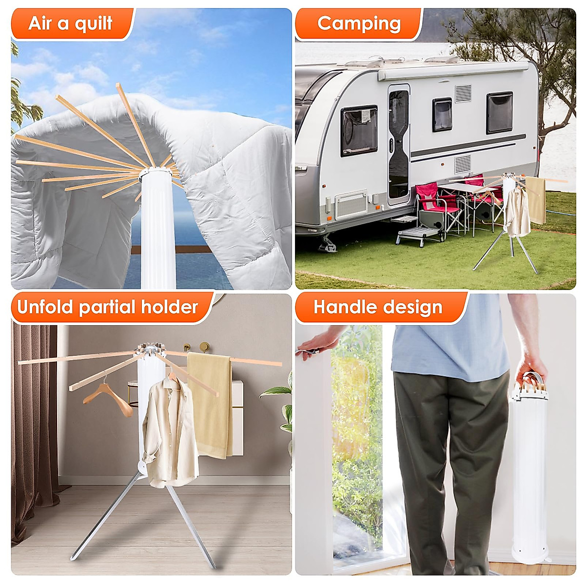 Colayer Solid Wood Tripod Clothes Drying Rack, Foldable Portable Solid Wood Clothes Rack, Space Saving Laundry and Drying Rack