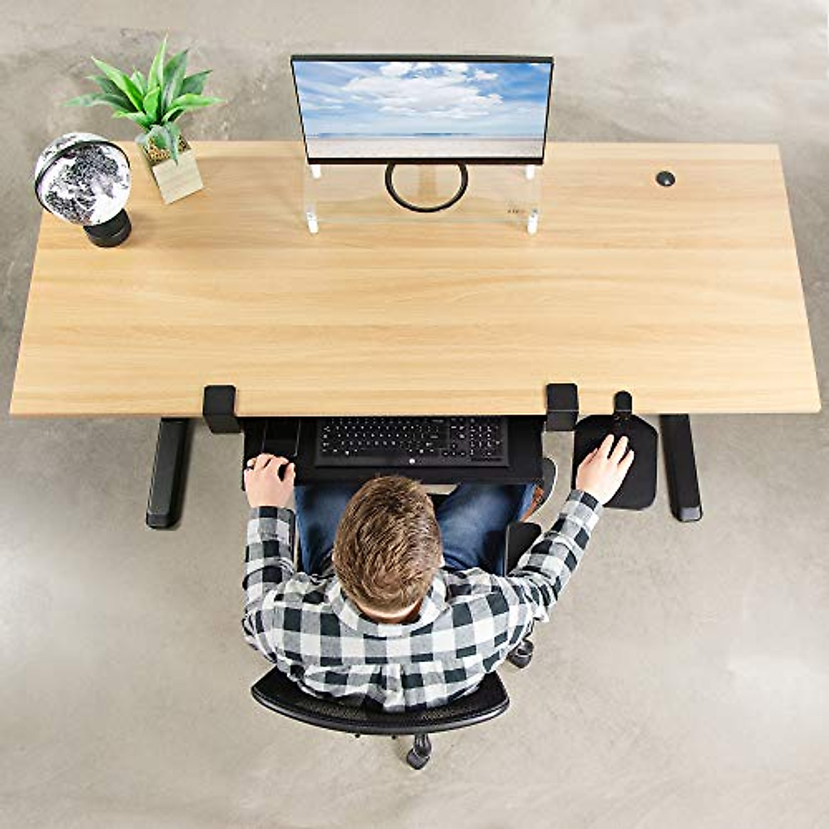 VIVO Desk Clamp Adjustable Computer Mouse Pad and Device Holder Extended Rotating Platform Tray, Fits up to 2 inch Desktops, Black, MOUNT-MS01A