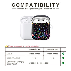 AirPod Case 2nd Generation Butterfly,AirPod Case 1st Generation Cute for Women Men with Keychain Silicone Cover Apple AirPods 2nd 1st Generation Charging Case Front Led Visible Colourful Butterflies