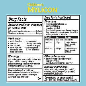 MYLICON Children's Tummy Relief for Kids, 24 Cherry Flavored Chewable Tablets