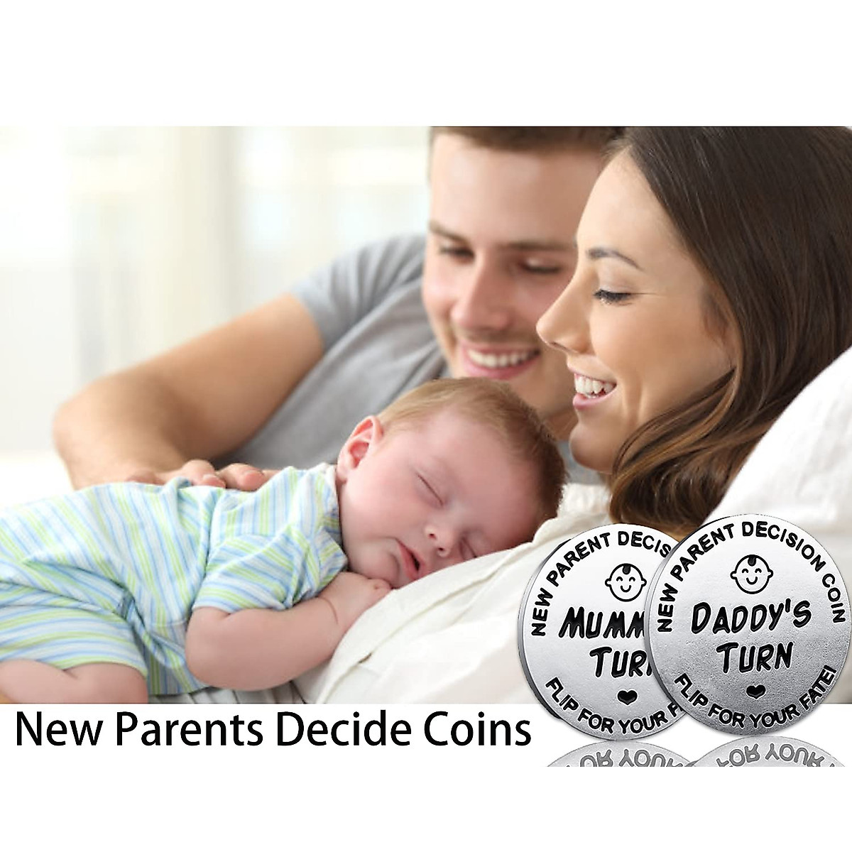 New Dad Mom Gifts Funny Decision Making Coin, New Baby Gift for Parent Mummy Daddy Pregnancy Women First Time to be Moms Dads Mother's Day Father's Day Gifts Double Sided