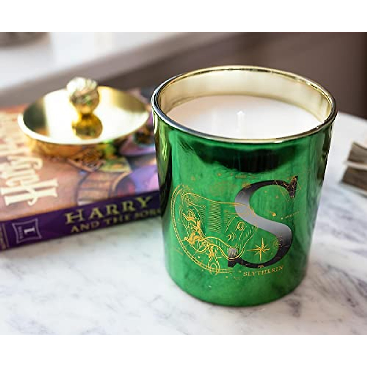 Harry Potter House Slytherin Premium Scented Soy Wax Candle with Unique Aromatic Fragrance | 50-Hour Burn Time | Home Decor Housewarming Essentials, Wizarding World Hogwarts Gifts and Collectibles