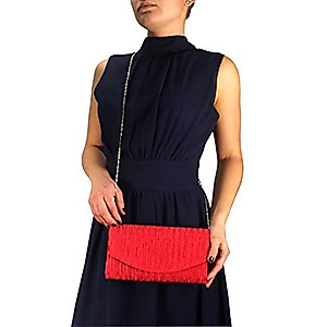 Peach Couture Womens Vintage Satin Pleated Envelope Evening Cocktail Wedding Party Handbag Clutch (Scarlet)