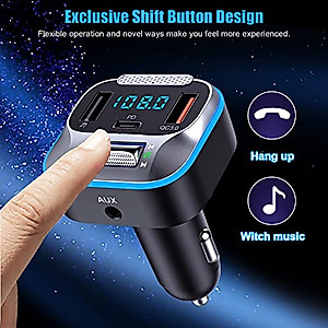 AVNICUD Bluetooth FM Transmitter, 2023 Stronger Hi-Fi Bass Sound Wireless Car Radio Adapter with 7 Colors LED, Hands Free Calls, 30W PD&QC3.0 Fast Charging AUX and U Disk Bluetooth Car Adapter