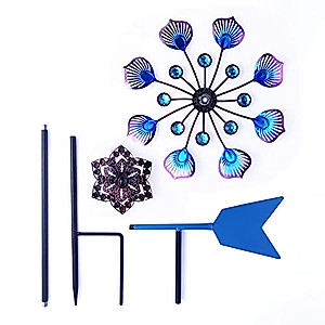 QMCAHCE Peacock Tail Plugin Wind Spinner Windmill 360 Swivel Outdoor Garden Metal Wind Spinner Yard Decor for Patio/Lawn/Garden Windmill Decoration (Blue)