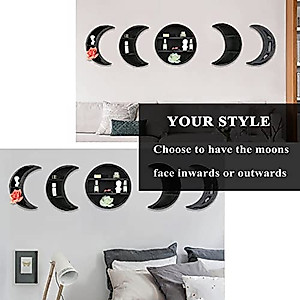 5 Pcs 10" Wall-Mounted Moon Phase Shelf Set, Solid Wood, Bed Sofa Wall Decor Storage Rack, Boho Moon Decors Crystal Display Shelf, Crescent Floating Shelves, Witch Gift