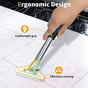 4 inch Razor Blade Scraper, Long Handle Large Cleaning Scraper Tool with 10PCS Extra Metal Blades for Removing Paint, Stickers, Adhesive, Caulk, Cement, Decals, Labels, from Floor, Glass, Window