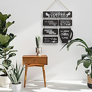 Large Wall Hanging Decor : Rustic Farmhosue Wooden Decor (WELCOME TO THE COFFEE HOUSE) Sign for Coffee House Porch,Home & Kitchen Wall Art Wooden Hanging Sign Plaque(14.4 * 13.2)