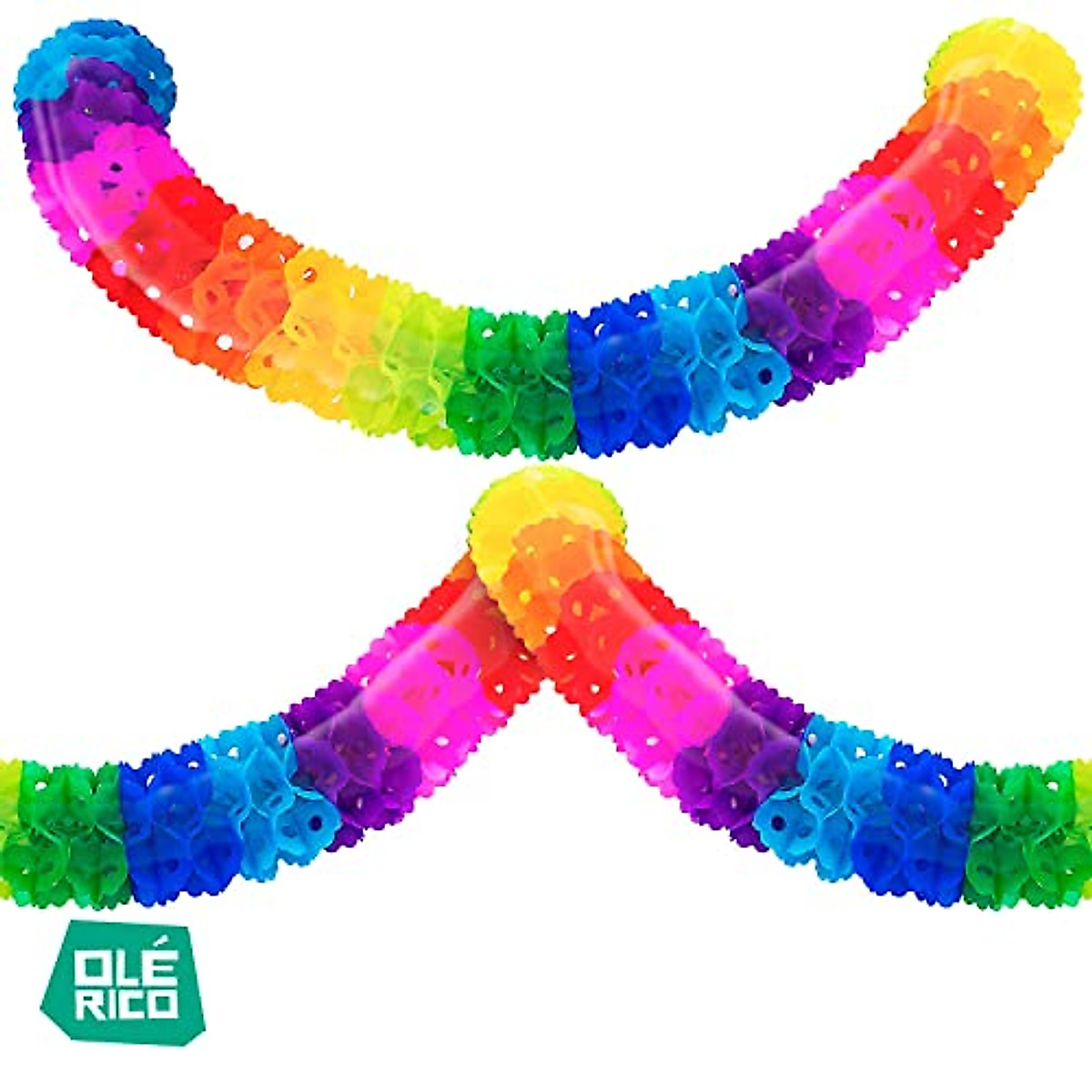Rainbow Garland 5 Pack - Ideal for Rainbow Party Decorations, Fiesta Party Decorations, Mexican Party Decorations, Party Streamers Supply - 10 Feet Long Each | 9 Inch Diameter by OLÉ RICO