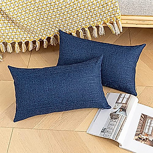 Kevin Textile Pack of 2 Decorative Outdoor Waterproof Throw Pillow Covers Checkered Lumbar Pillowcases Classic Cushion Cases for Patio Couch Bench 12 x 20 Inch Blue