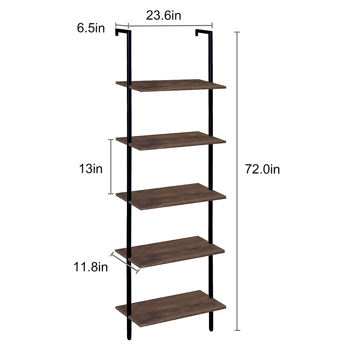 Wolawu 5 Tiers Ladder Shelf 2-Piece Black Modern Tall Bookshelf Open Large Tall Wall Mount Storage Bookcase Standing Leaning Wall Shelves Industrial Decorative