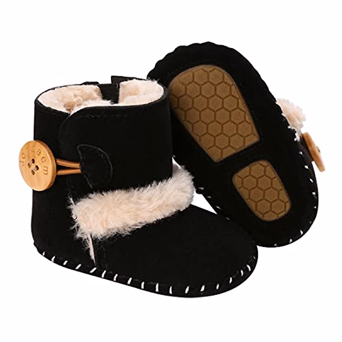 Jonbaem Newborn Baby Boys Girls Snow Winter Boots Infant Toddler Soft Sole Winter Warm Crib Booties Shoes(12-18 Months, Black)