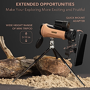 Scotar 12x50 Monocular Telescope - FMC Fogproof, IP67 Waterproof Hand Held Telescope - BAK4 Phase and Dielectric Coated Prism - Adventure Accessories Set: Bag, Smartphone Adapter, Mini Tripod