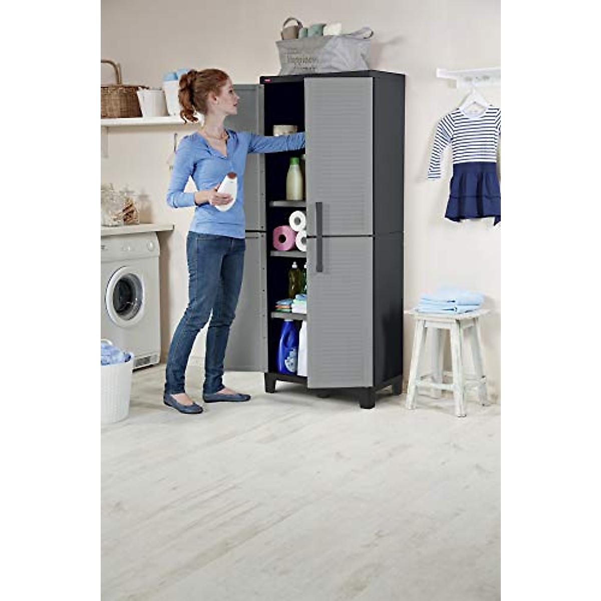 Keter Space Winner Resin Garage Storage Cabinet with Doors and Shelves - Perfect for Garage and Basement Organization