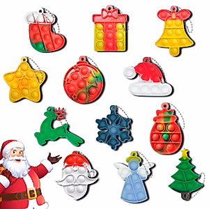12Pcs Christmas Mini Pop Keychain Fidget Toys, Easter Day Gifts for Kids Mini Pop Bubble Christmas Fidget Toy,Party Favors Silicone Fidget Keychain Relieve Anxiety Stress Fidget Toy