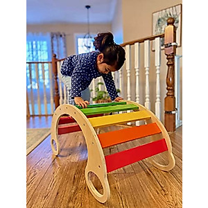 Greenwalnut Wooden Rainbow Rocking Chair , Rainbow Rocker , Rocking Bed , Pretend Play Stand, Rainbow Rocker Arch