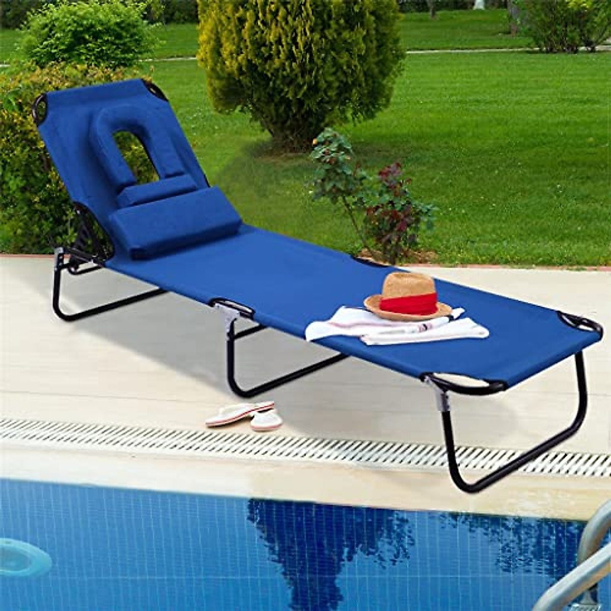 ZLXDP Patio Foldable Chaise Lounge Chair Bed Outdoor Beach Camping Recliner Pool Yard Adjustable Positions