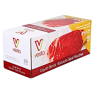 Vacuum Seal Pouches by Vesta Precision | Clear and Embossed Vacuum Sealer Bags | Liquid Block | 25 Vacuum Bags per Box (8x12)