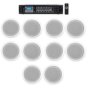 Rockville 6-Zone Home Audio System+10 White Ceiling Speakers Bedroom/Living Room/Bathroom
