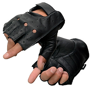 Milwaukee Leather SH195 Men's Black Leather Perforated Gel Padded Palm Fingerless Motorcycle Hand Gloves W/ ‘Open Knuckle’ - X-Large