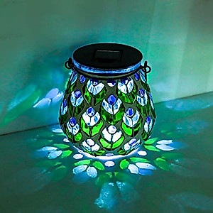 Mosaic Solar Lanterns - Solar Hanging Lantern Outdoor Waterproof Solar Table Lamps Night Lights for Garden, Patio, Party, Yard, Outdoor Indoor Decor (Peacock)