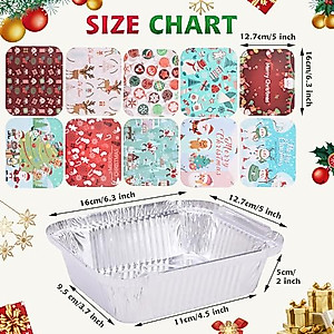 SAITI 50 PCS Christmas Cookie Tins with Lids for Gift Giving, Foil Treat Containers Disposable Food Storage Pan Aluminium Foil Containers for Holiday Leftovers Goodie Container or Cookie Exchange