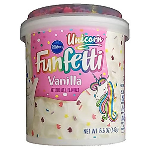 Pillsbury Funfetti Unicorn Strawberry Cake & Cupcake Mix and Unicorn Vanilla Frosting with By The Cup Frosting Spreader