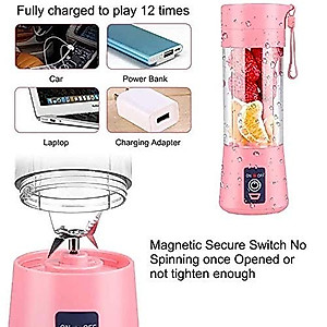 Aizbao 380ml Portable Blender, Six Blades 3D Juice 380ml cup, Small Fruit Mixer, Personal Mixer Fruit Rechargeable with USB, Mini Blender for Milk Shakes, Smoothie, Fruit Juice (new pink)