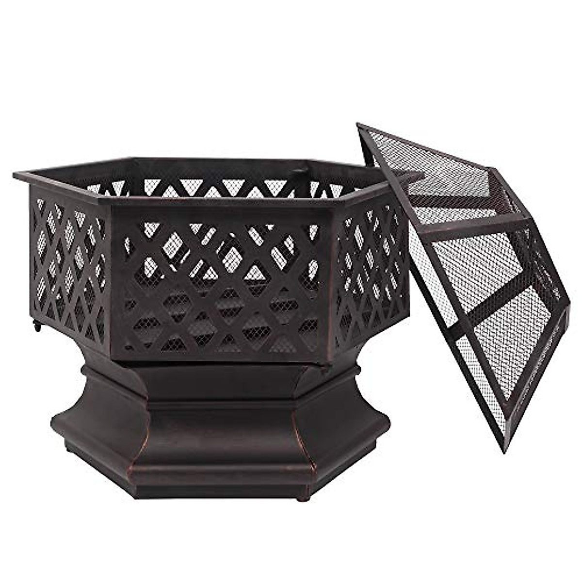Lovinland 22" Hexagonal Shaped Iron Brazier Wood Burning Fire Pit Decoration for Backyard Poolside