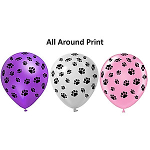 Vision Licensed Dog Paw Print Pink 12" Patrol Party Balloons 30 Pcs | All Around Paw Print Pink Purple White | Puppy Paw Party Supplies Decorations for Girls Sky Birthday Party and Baby Shower