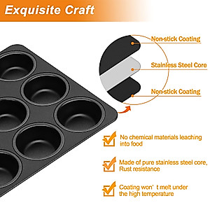 TeamFar Muffin Pan, 12 Cup Cupcake Pan Muffin Tin with Stainless Steel Core & Nonstick Coating, for Baking Muffins Cupcakes, Healthy & Welded Firmly, Easy Release & Clean, Oven Safe–Set of 2