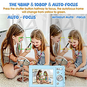 Digital Camera, Bofypoo Autofocus Kids Vlogging Camera FHD 1080P 48MP with 32GB Memory Card, 16X Zoom Point and Shoot Digital Camera, Compact Camera for Teens,Beginners