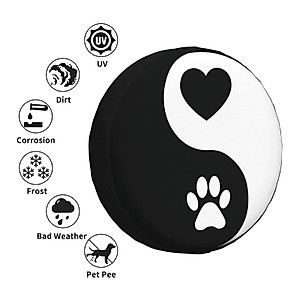Dog Paw Print Ying Yang Spare Tire Cover, Waterproof UV Sun Protector Wheel Tire Cover, Universal Fit for Trailer RV SUV Truck Camper Travel Accessories 14" 15" 16" 17"