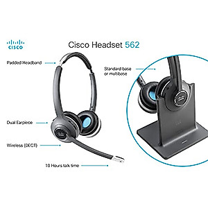 Cisco Headset 561, Wireless Dual On-Ear DECT Headset with Standard Base for US & Canada, Charcoal, 1-Year Limited Liability Warranty (CP-HS-WL-562-S-US=)