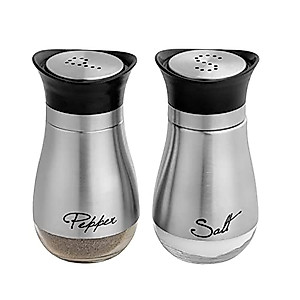 Salt and Pepper Shakers Set with Stainless Steel Lid and Glass Bottle,for Kitchen Table, RV, Camp, BBQ (Sliver)