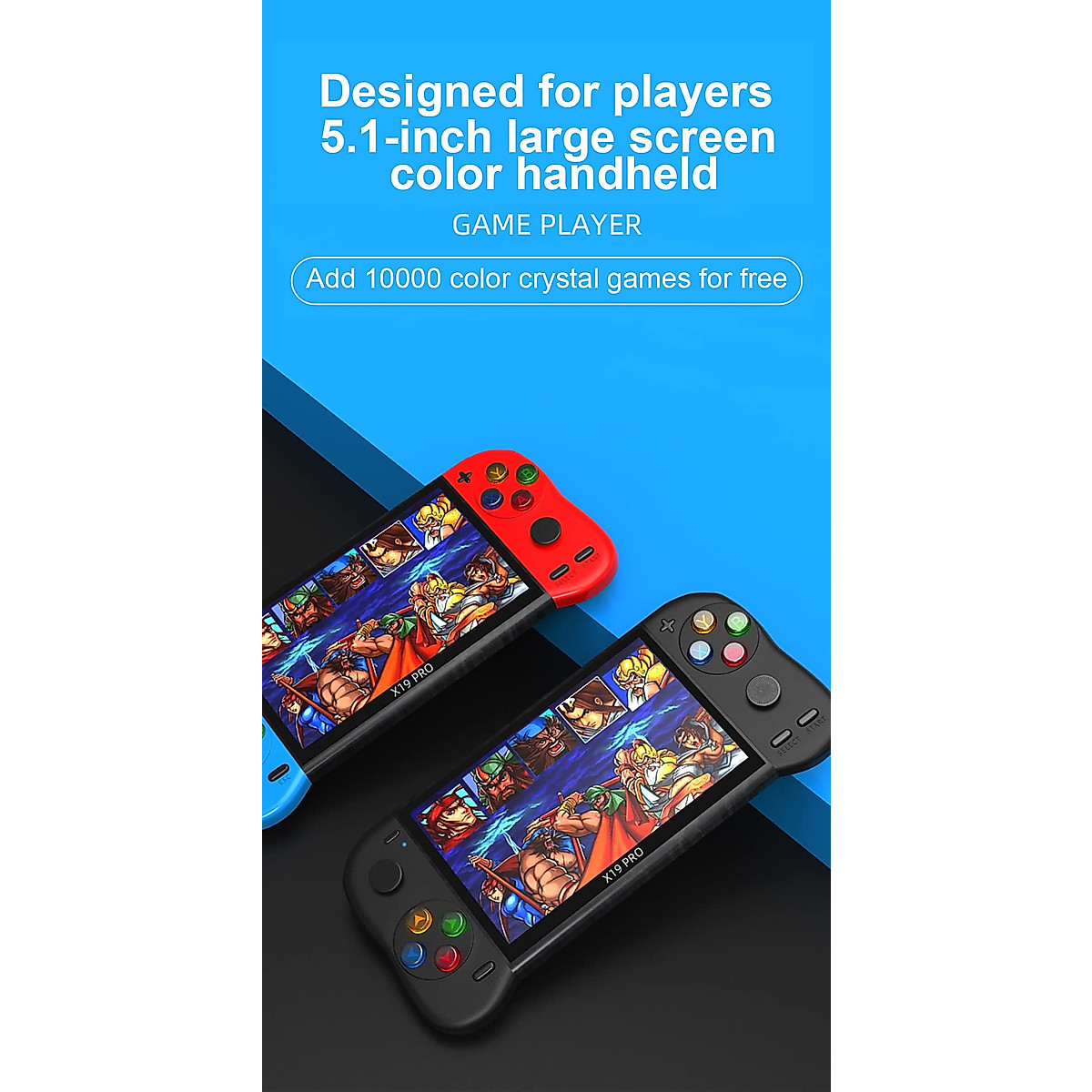 Kajiali X19 Pro Handheld Game Console, 5.1" HD Retro Game Console Built-in 5000＋No-Repeat Games, Dual Joystick Video Game Console Support TV Output Compatible with 10 Emulators, 8G