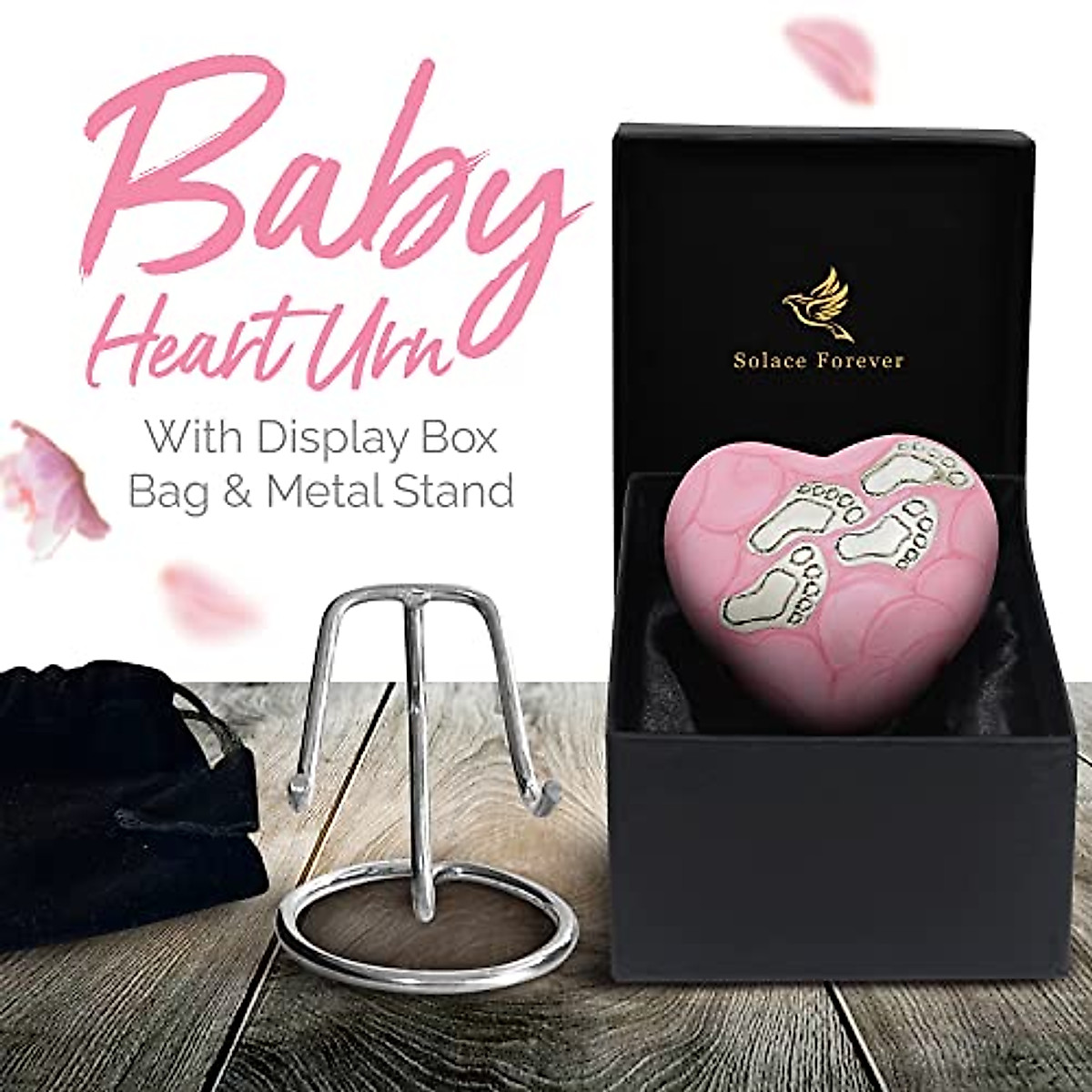 Small Heart Urn for Baby Ashes - Pink Heart Cremation Urn for Baby Girl - Small Urn with Box & Stand - Heart Shaped Urn for Ashes - Small Keepsake Urn Heart - Mini Urn for Infants & Children