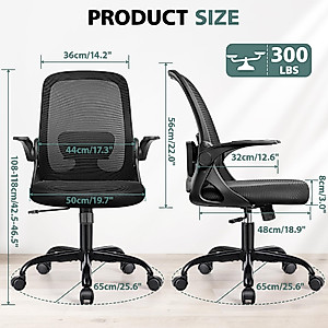 Winrise Office Chair Ergonomic Desk Chairs with Lumbar Support and Flip-up Arms, Comfortable Breathable Mesh Computer Executive Chair with Swivel Task, Adjustable Height 4'', Home - Black
