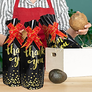 Teling 100 Pcs Wine Gift Bags for Wine Bottles Thank You Wine Bags Cellophane Gift Bag Set Gold Foil Red Wine Bottle Covers 50 Pcs Wine Wrapping Bags and 50 Pcs Pull Bows for Holiday Birthday Party