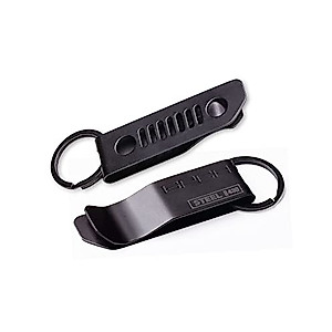 GPCA - GP Money Clip, Belt Key Holder, Heavy-Duty Keychain Clip for Outdoor and Daily Use, Handy 7 Slot Wrangler Grill Pattern, Stainless Steel, Gift for Jeep Enthusiast Dad - Jet Black