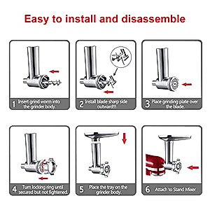 Metal Meat grinder attachment for KitchenAid stand mixers, Meat Grinder Attachment Includes 4 Grinding Plates, 3 Sausage Stuffer Tubes, 2 Grinding Blades, Meat Grinder and Sausage Stuffer by COFUN