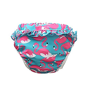 Digirlsor Baby Toddler Girl Adorable Lace Reusable Swim Diaper Shorts Waterproof and Leak-Proof Swimming Trunks, Flamingo/Blue, Tag4XL/Weight 16.5-20kg/3-4 Year