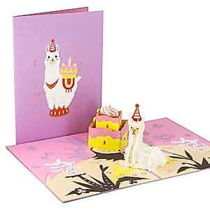 Ribbli Birthday Cards, Llama and Cake Pop Up Birthday Card, Alpaca Birthday Card for Men Women kids, with Envelope