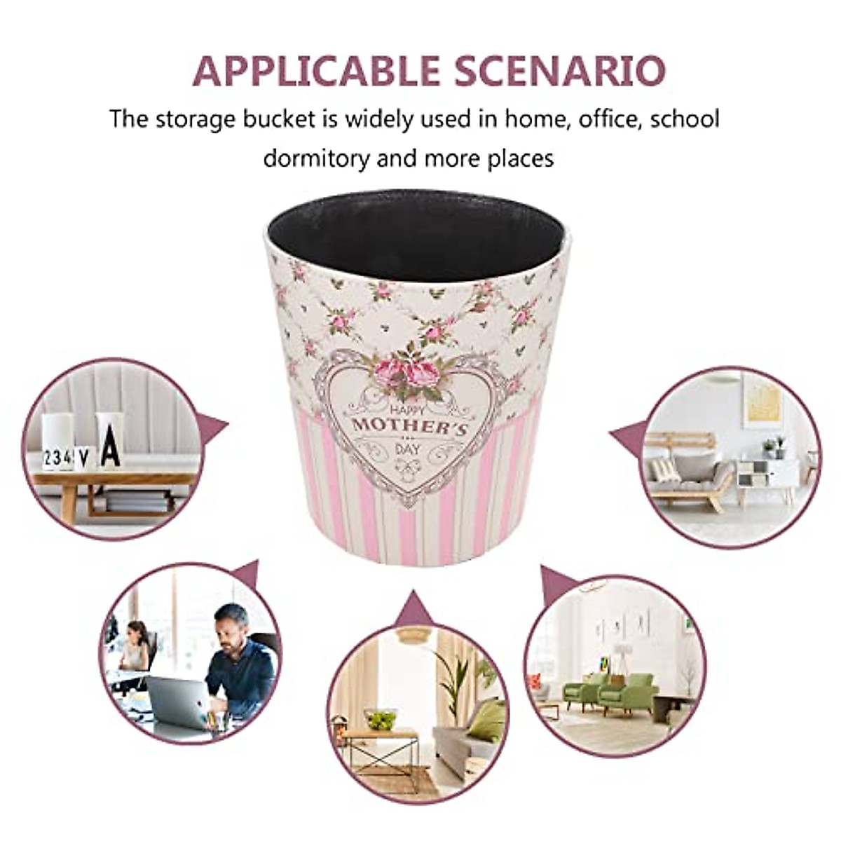 Zerodeko Office Decor Car Decor Retro European Waste Paper Basket Round PU Leather Waste Bin Flower Trash Can Office Garbage Bin Container Without Lid 10L () Office Decor Car Decor