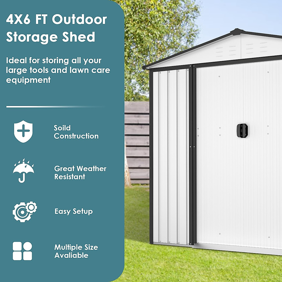 Crownland 4X6 FT Patio Garden Storage Shed Steel Outdoor Garden Shed Tool House with Ventilation & Sliding Door (Cool White)