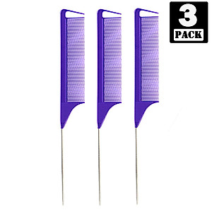 3Pcs Rat Tail Combs,Barber Styling Combs for Women,Anti Static Heat Resistant Hairdressing Comb (Purple)