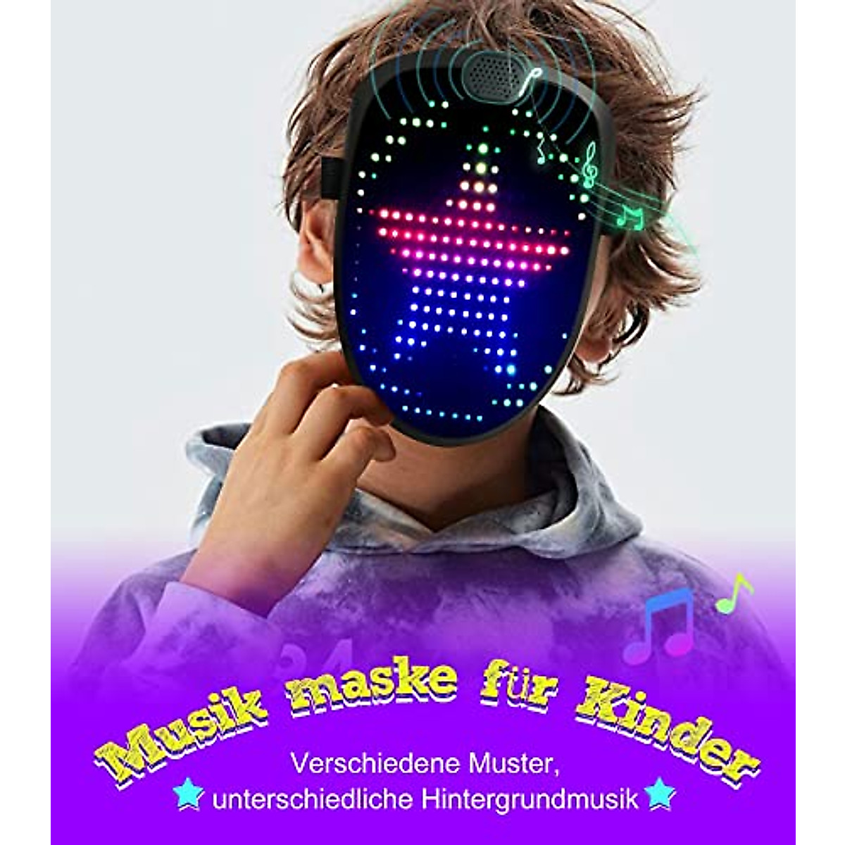 Kid Led Mask with Music Gesture Sensing Transforming Face,Light Up Luminous Digital Glow Masks for Halloween Christmas Birthday Party